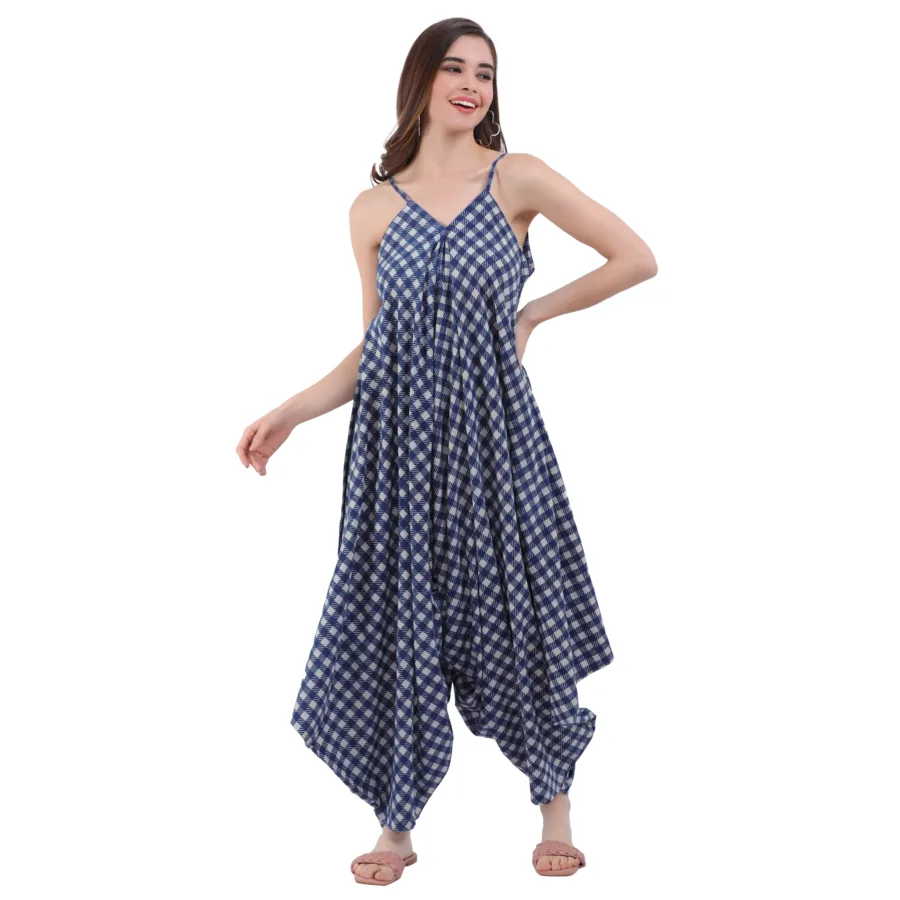 Mrima Indigo Printed Yoga Dhoti dress organic cotton | Aprajita - Mrima